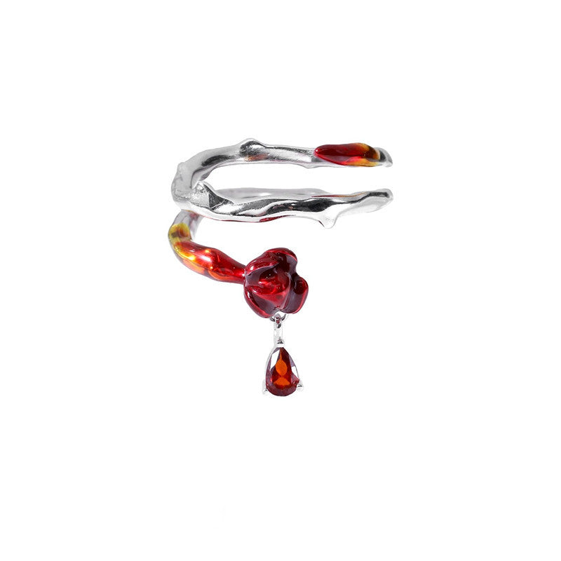 Romantic Designer Red Blood Rose Open Ring – MMT JEWEL